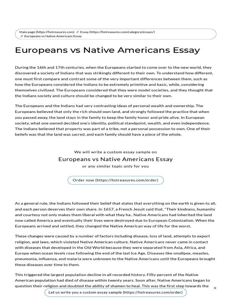 Europeans Vs Native Americans Essay Example - Hstreasures | PDF ...