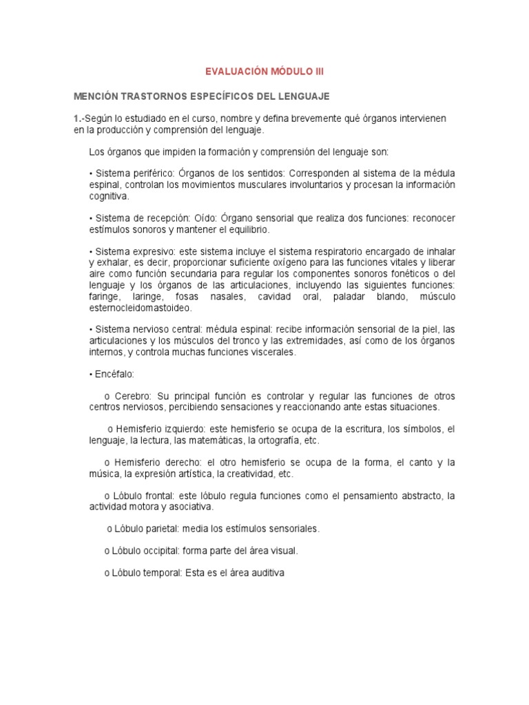 Evaluacion Modulo III | PDF | Hemisferio cerebral | Cerebro Evaluacion Modulo III | PDF | Hemisferio cerebral | Cerebro