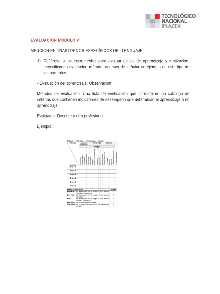 Evaluacion Modulo V | PDF | Evaluación | Aprendizaje