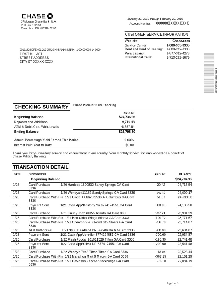 Chase Bank Statement Template | PDF | Banks | Personal Identification Number