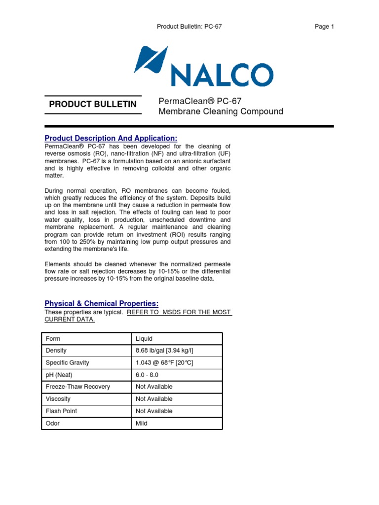 Product Bulletin - PC-67 | PDF | Membrane | Industrial Processes
