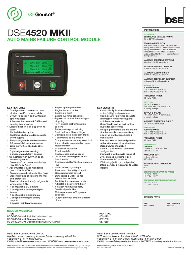 DSE4520 MKII Data Sheet | PDF | Mains Electricity | Alternating Current