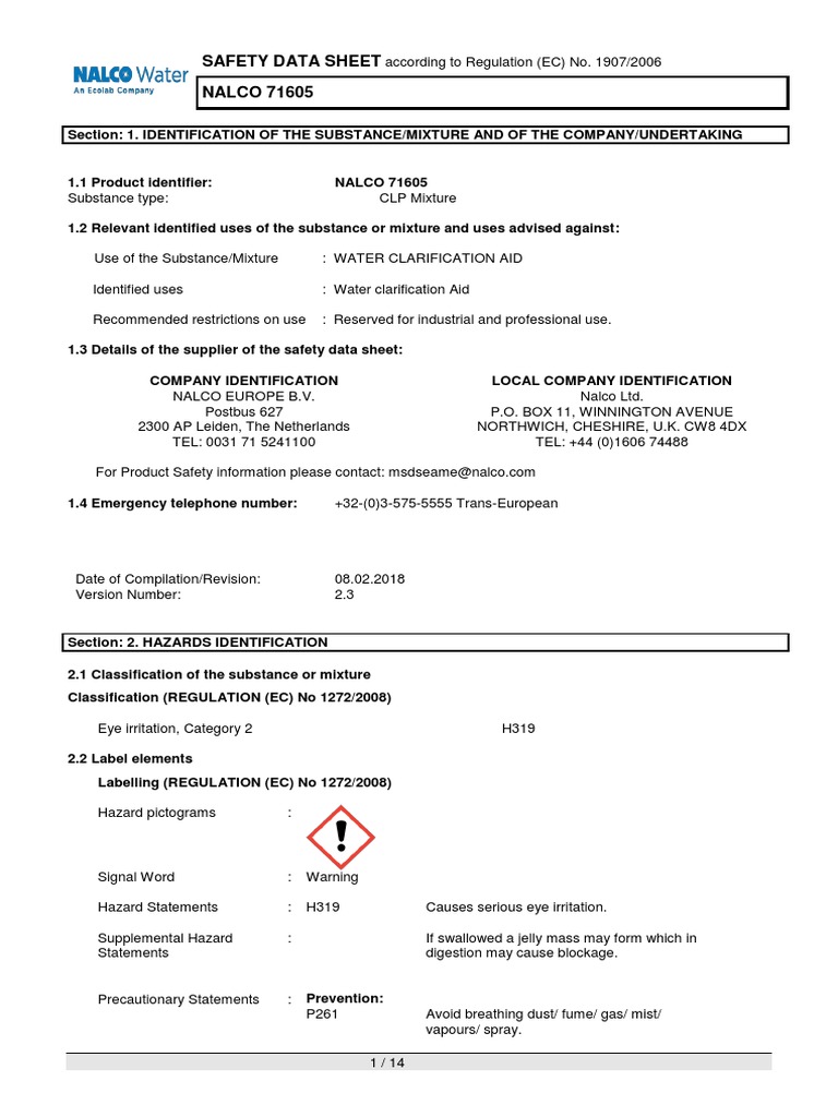 Msds 71605 Pdf Dangerous Goods Toxicity
