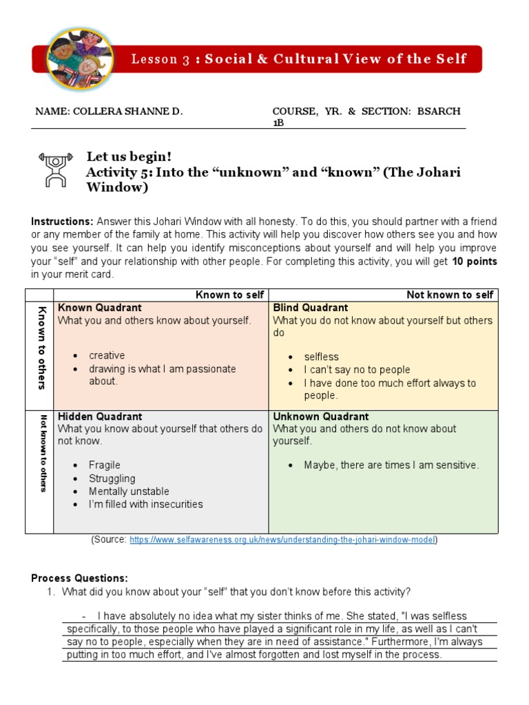 UTS Unit 1 - Lesson 3 - Activity 5 & 6 - SLP 3 - Reflection | PDF | Identity (Social Science ...