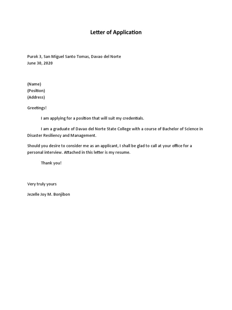 Letter of Application | PDF