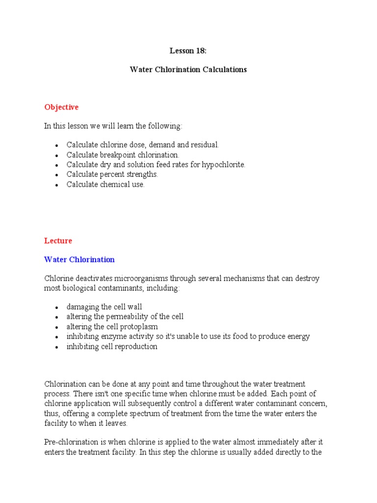 Water Chlorination Calculation Guide | PDF | Bleach | Water