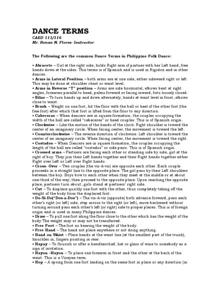 DANCE TERMS Caed 111 - 116 | PDF | Foot | Arm