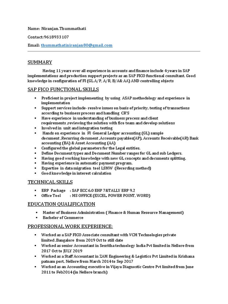 Niranjan Resume 21.09.2022 | PDF | Accounts Payable | Enterprise Resource Planning