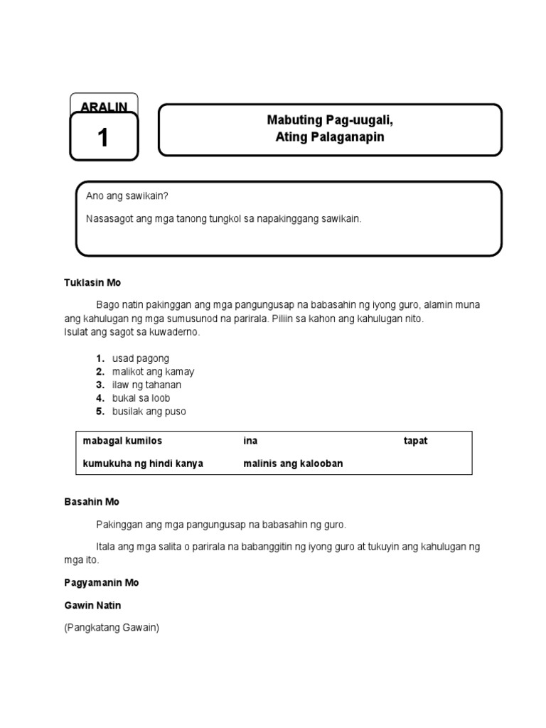 Aralin Mabuting Pag-Uugali, Ating Palaganapin: Tuklasin Mo | PDF