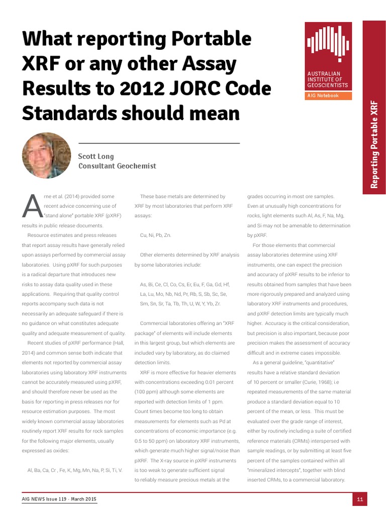 What Reporting Portable XRF or Any Other Assay Results To 2012 JORC ...