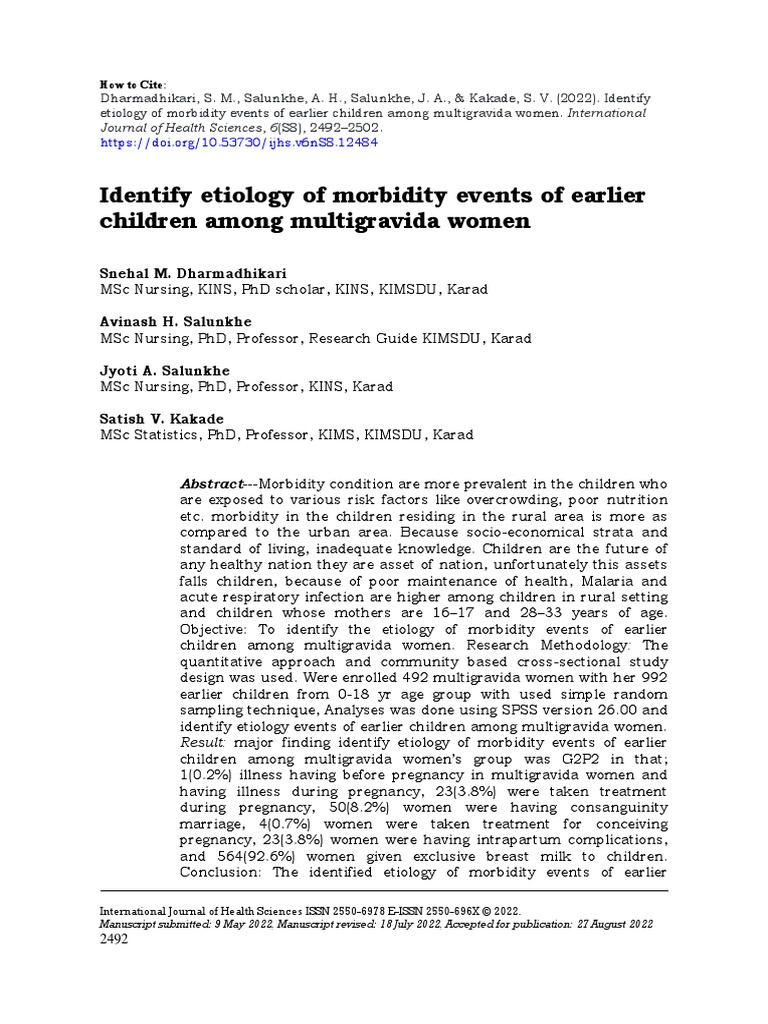 Identify Etiology of Morbidity Events of Earlier Children Among ...