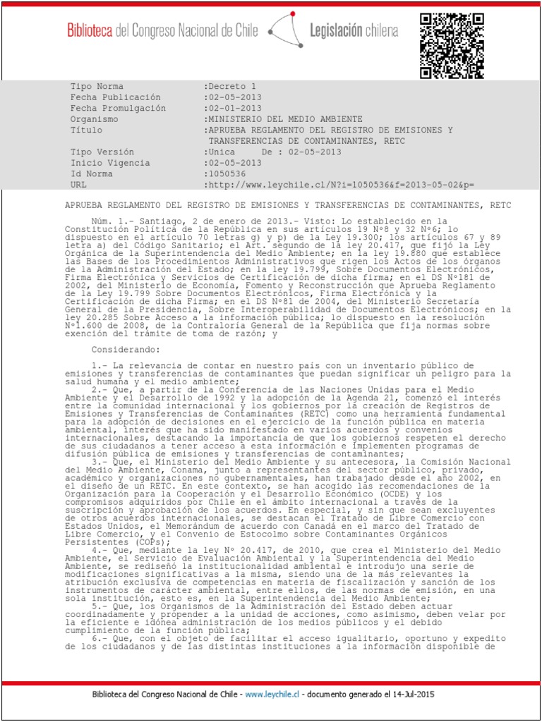 DS NSS 1 Reglamento de Registro de Emisiones y Transferencias de ...