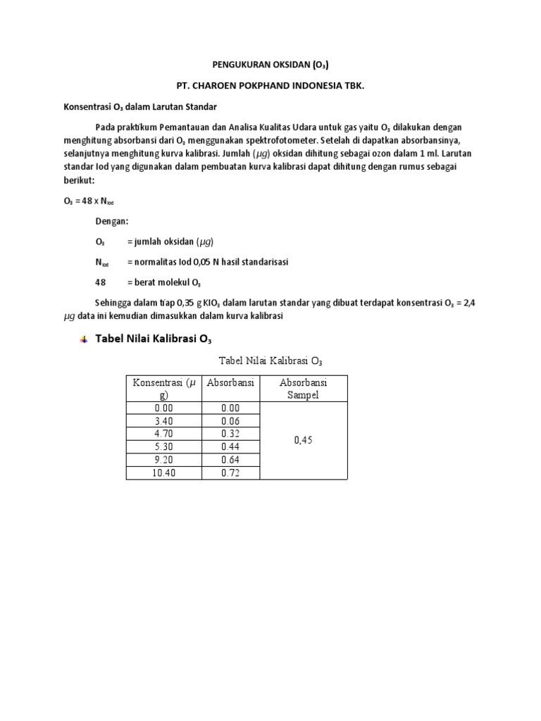 KURVA KALIBRASI O3 DAN KONSENTRASINYA DI UDARA | PDF
