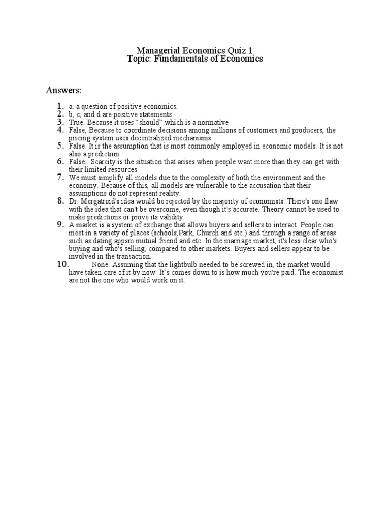 Managerial Economics Quiz 1 | PDF | Business | Computers