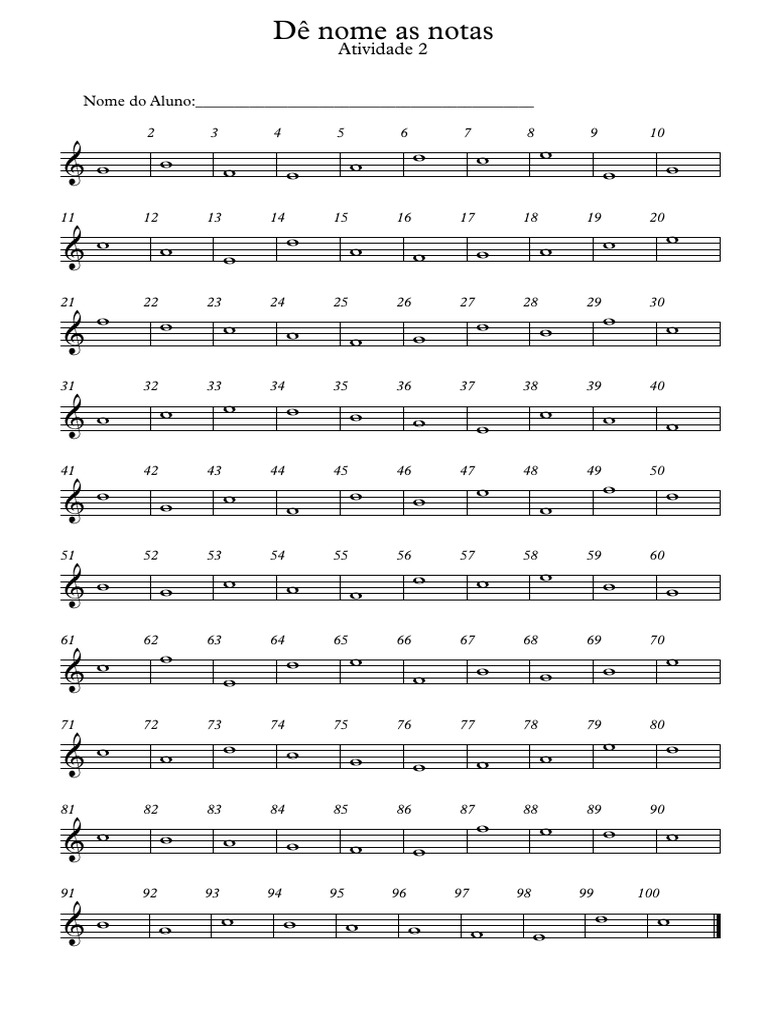 Dê Nome As Notas - Atividade 2 - Partitura Completa | PDF
