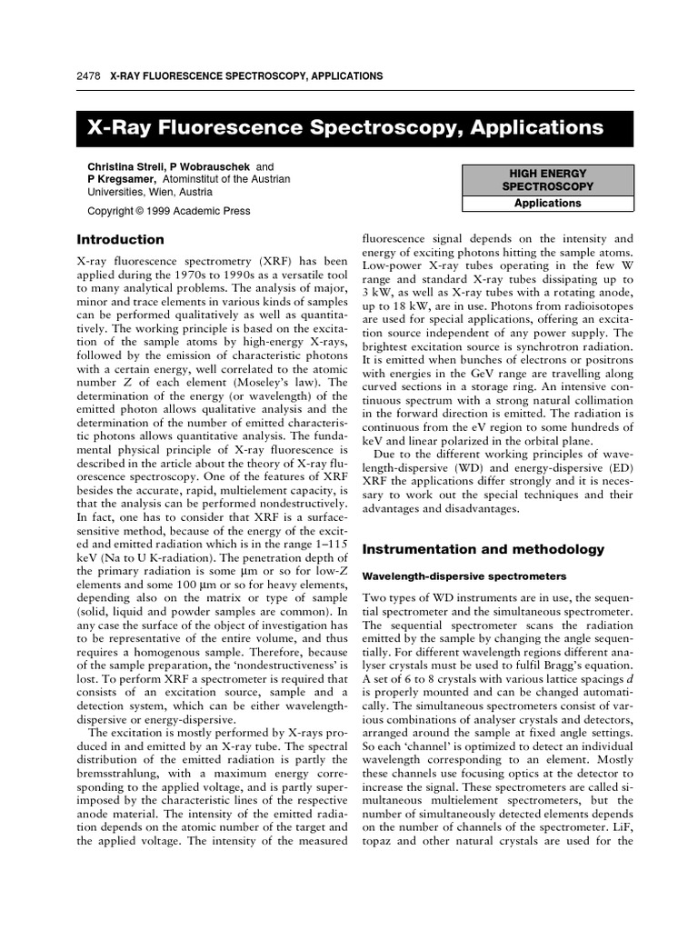 X-ray Fluorescence Spectroscopy, Applications | PDF