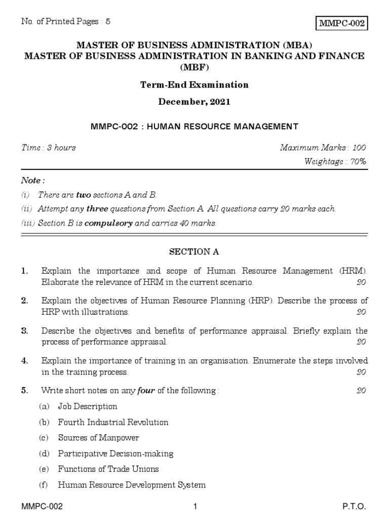 MMPC-002 Human Resource Management | PDF | Performance Appraisal | Human Resource Management