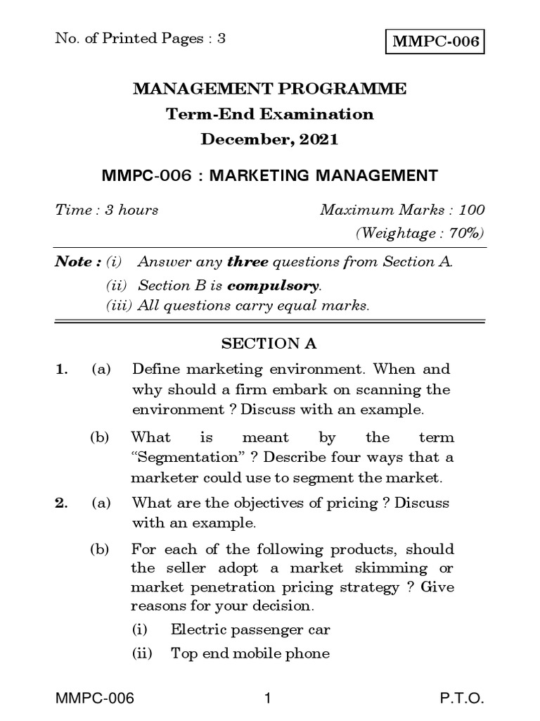 MMPC-006 Marketing Management | PDF | Marketing | Pricing