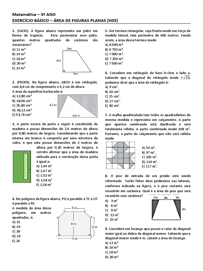 H03 Área de Figuras Planas | PDF | Geometria | Formas geométricas