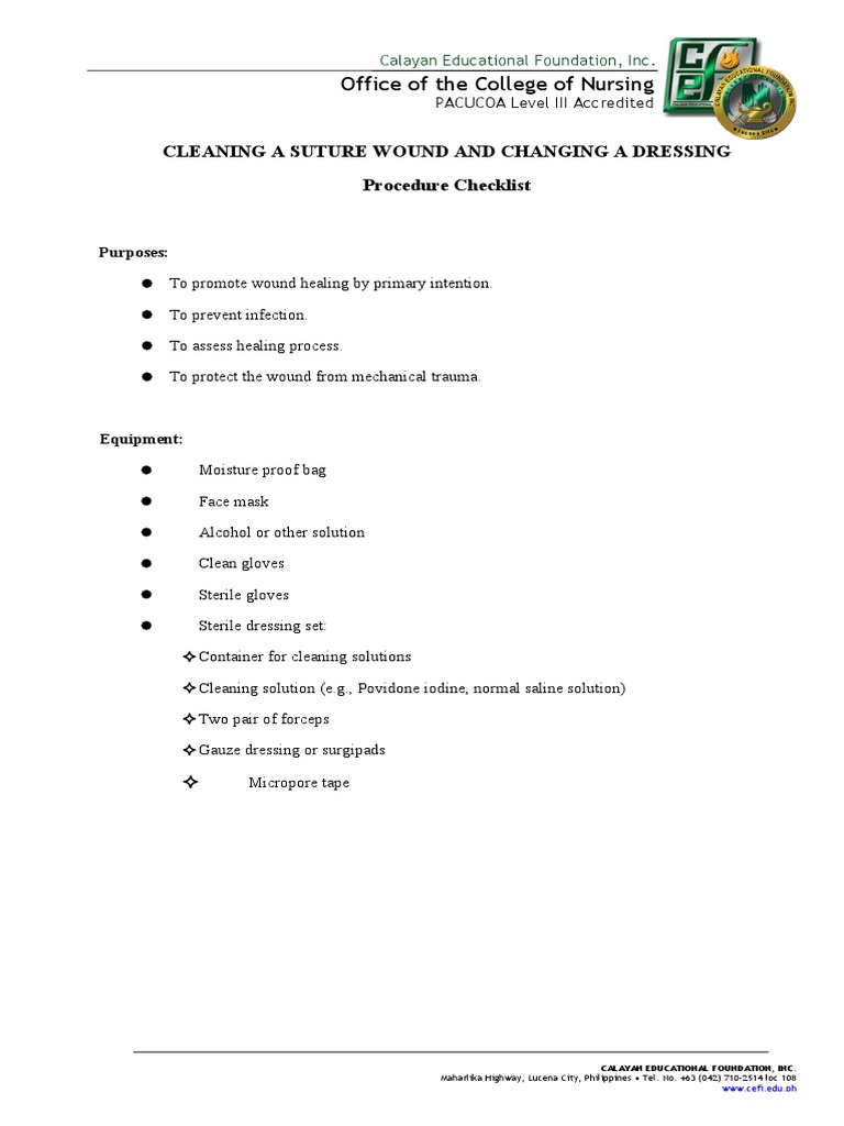 Wound Dressing Checklist SKL 112 FINAL EDIT | PDF | Wound | Medicine