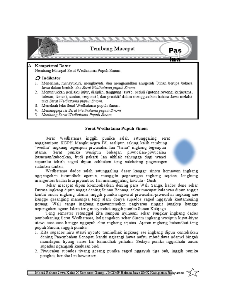 Tembang Macapat Sinom: Panduan dan Contoh | PDF
