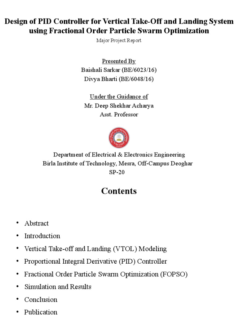 Design and Implementation of a Fractional Order PID Controller for a Vertical Take-Off and ...