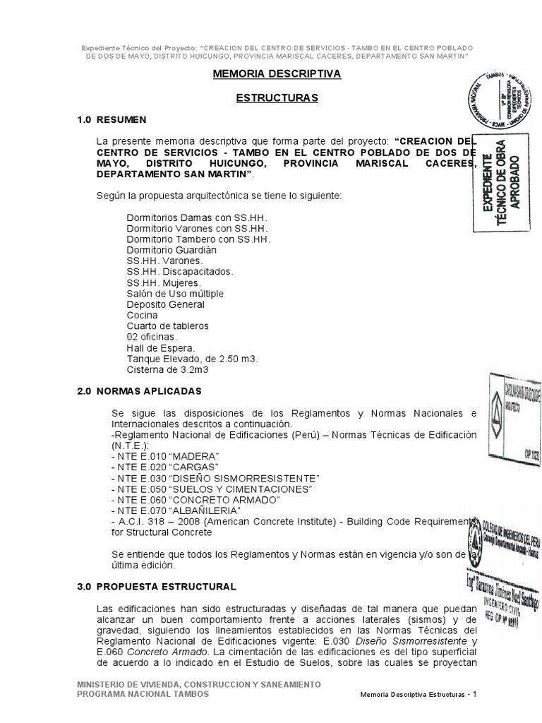 02.02 Memoria Descriptiva Estruc Dos de Mayo | PDF | Fundación (Ingeniería) | Hormigón