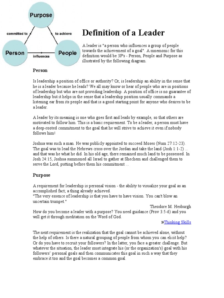 Definition of A Leader | PDF | Leadership | Goal