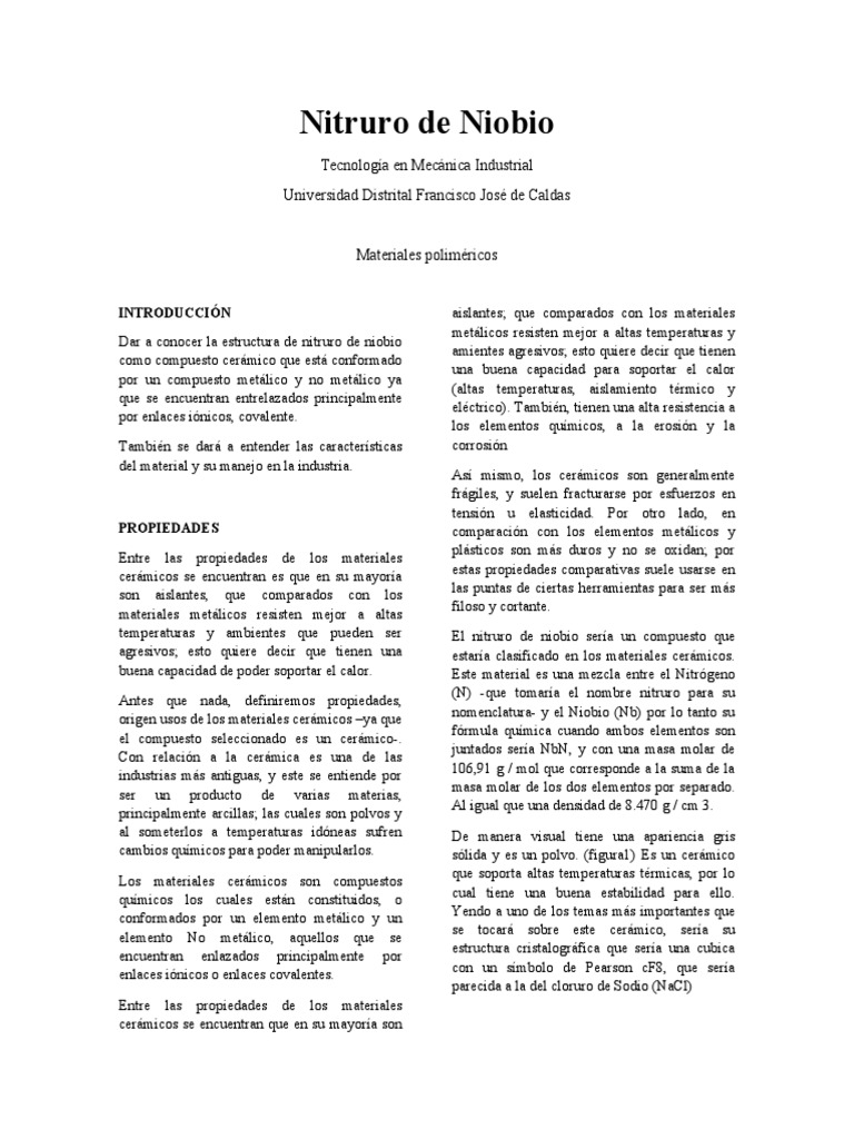 Nitruro de Niobio | PDF | Rieles | Compuestos químicos