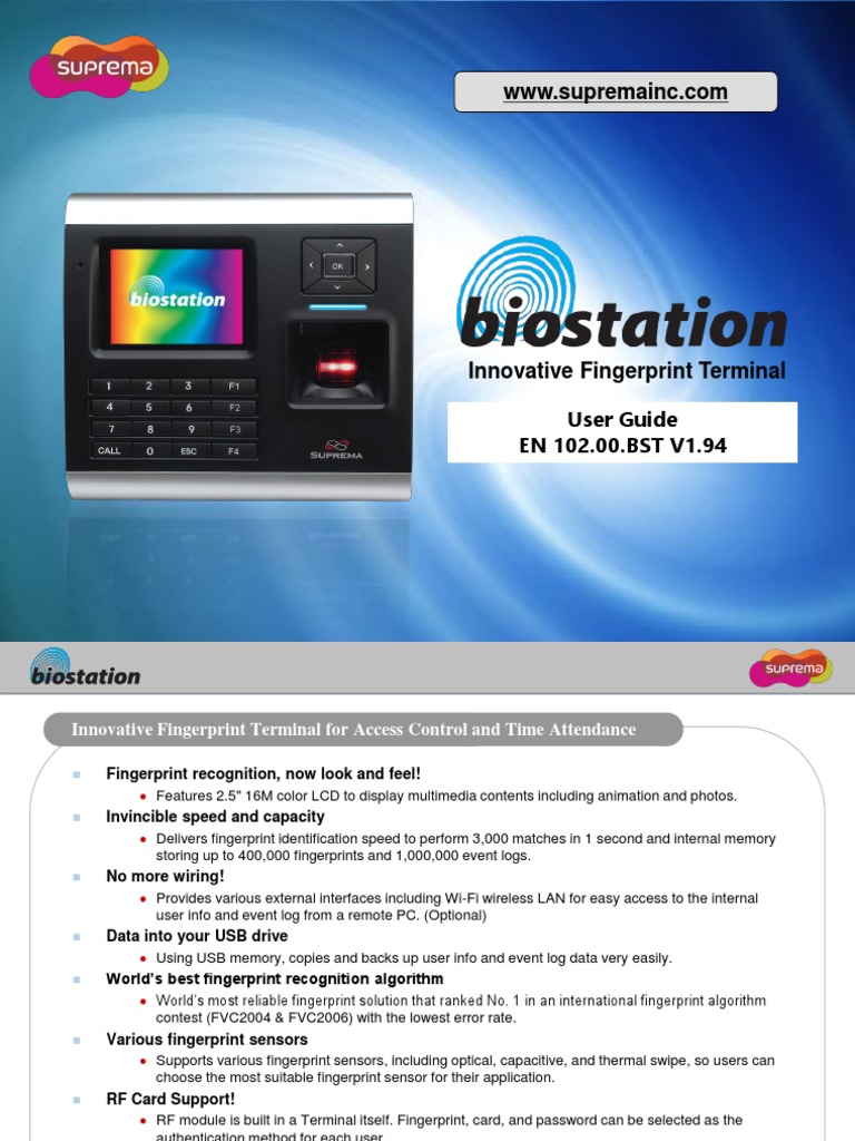 BioStation User Guide | PDF | Fingerprint | Ip Address