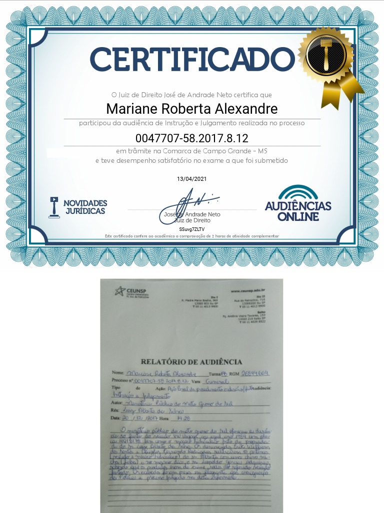 Relatório Audiência 0047707-58.2017.8.12-Mesclado | PDF