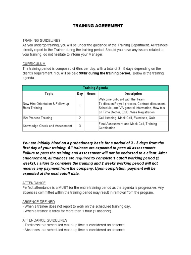 Training Agreement | PDF | Personal Trainer