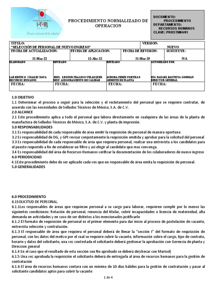Procedimiento de Seleccion de Personal | PDF | Gestión de recursos humanos | Reclutamiento