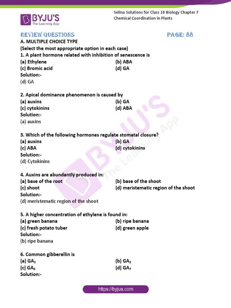 Selina Solutions For Class 10 Biology Chapter 7 Chemical Coordination ...