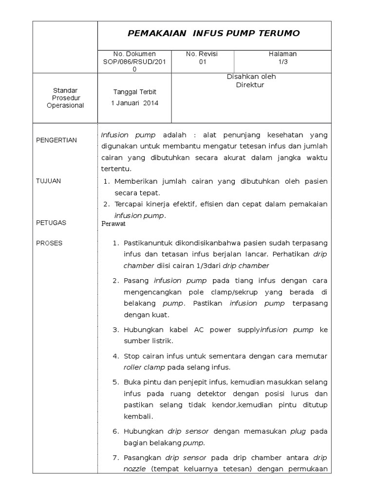 SOP Penggunaan Infus Pump Terumo | PDF