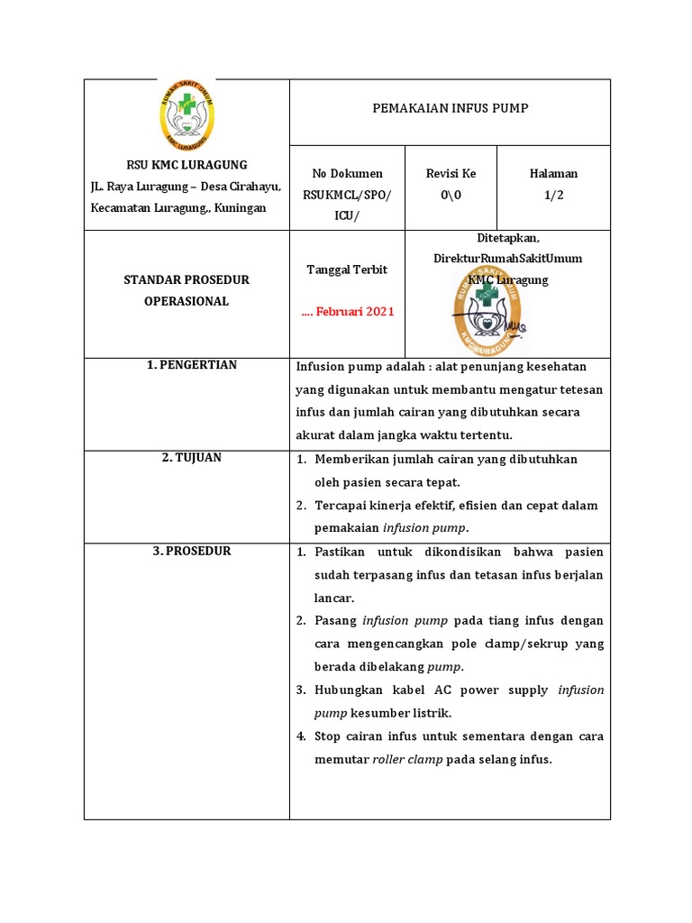 Panduan Pemakaian Infus Pump RSU KMC | PDF