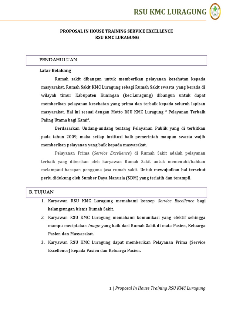 Isi Proposal in House Training Service Excellence | PDF
