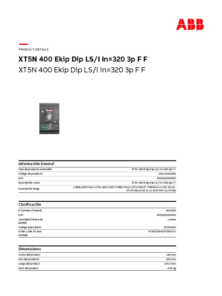 1SDA100353R1 xt5n 400 Ekip Dip Ls I in 320 3p F F | PDF | Electronics | Equipment