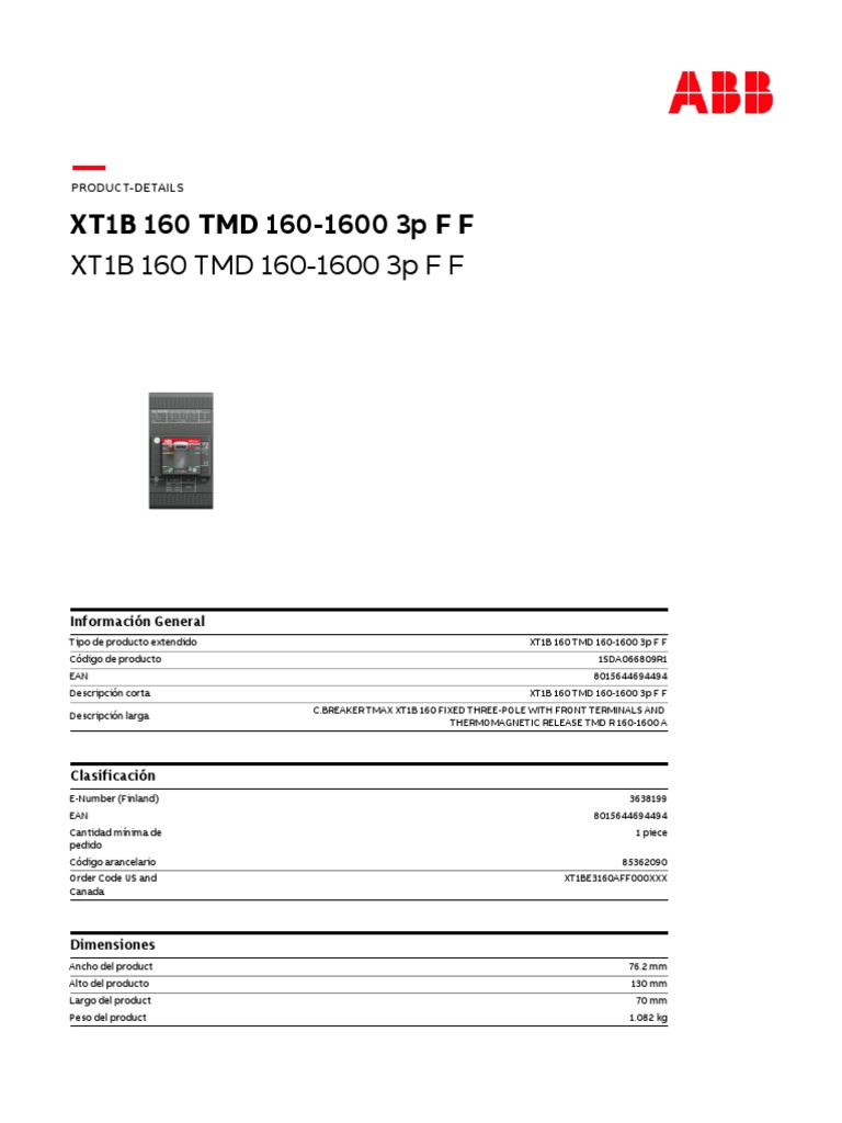 1SDA066809R1 xt1b 160 TMD 160 1600 3p F F | PDF | Alternating Current ...