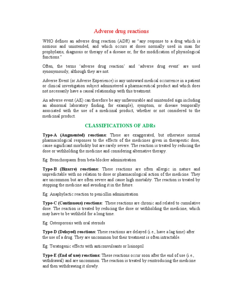 ADRs - Classification, Mechanism, Predisposing Factors & Causality ...
