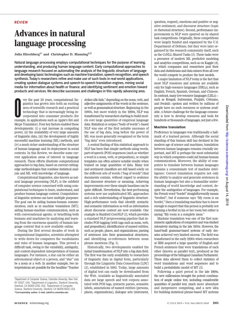Advances in Natural Language Processing | PDF