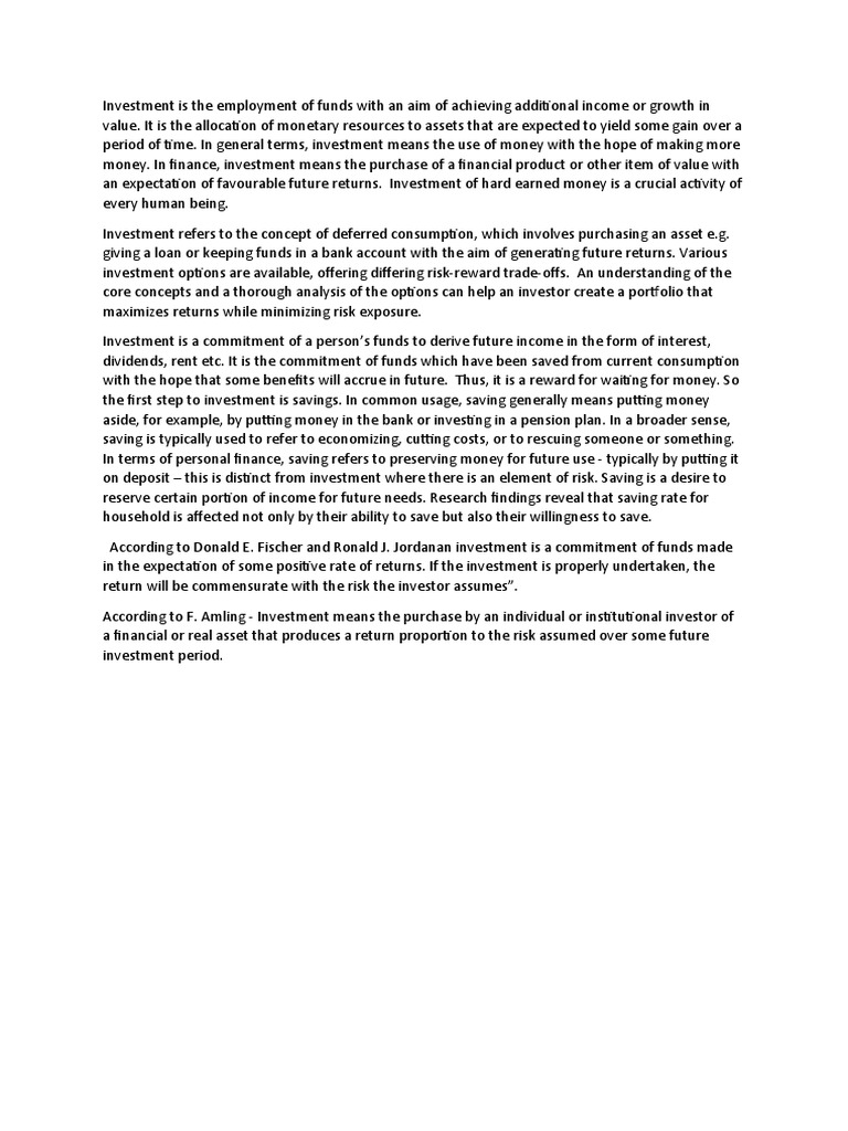 Understanding Investment Concepts and Objectives | PDF | Investing | Saving
