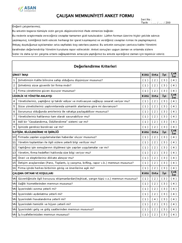 Calisan Memnuniyeti Anket Formu | PDF