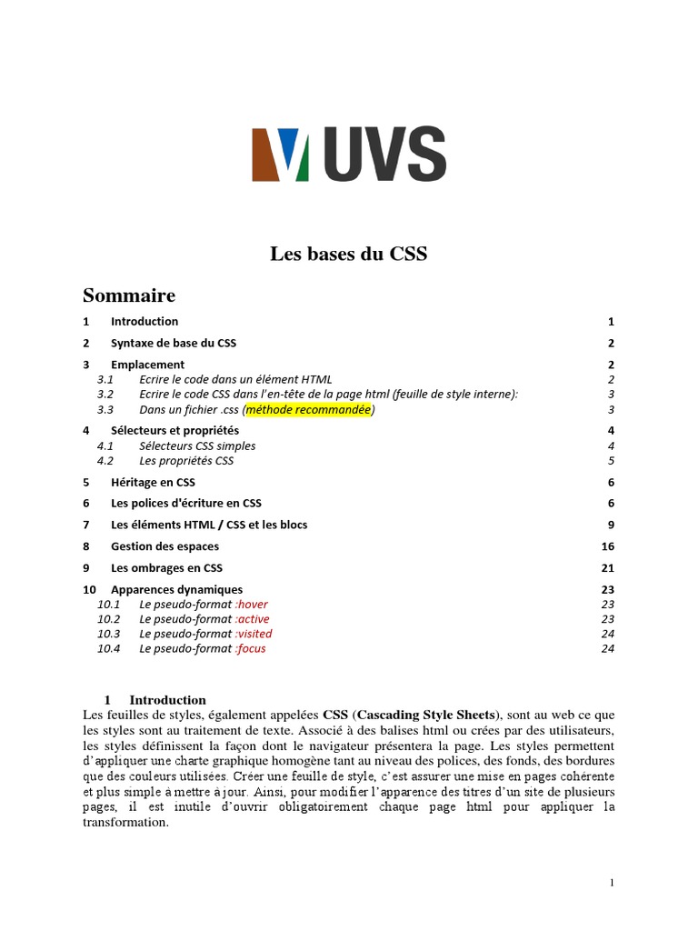 Bases du CSS : Guide Complet | PDF | Élément HTML | Html