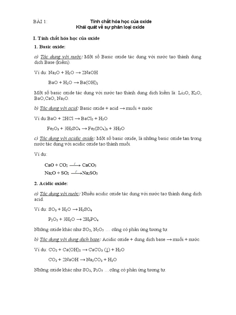 BÀI 1 - tính chất hóa học của oxit | PDF