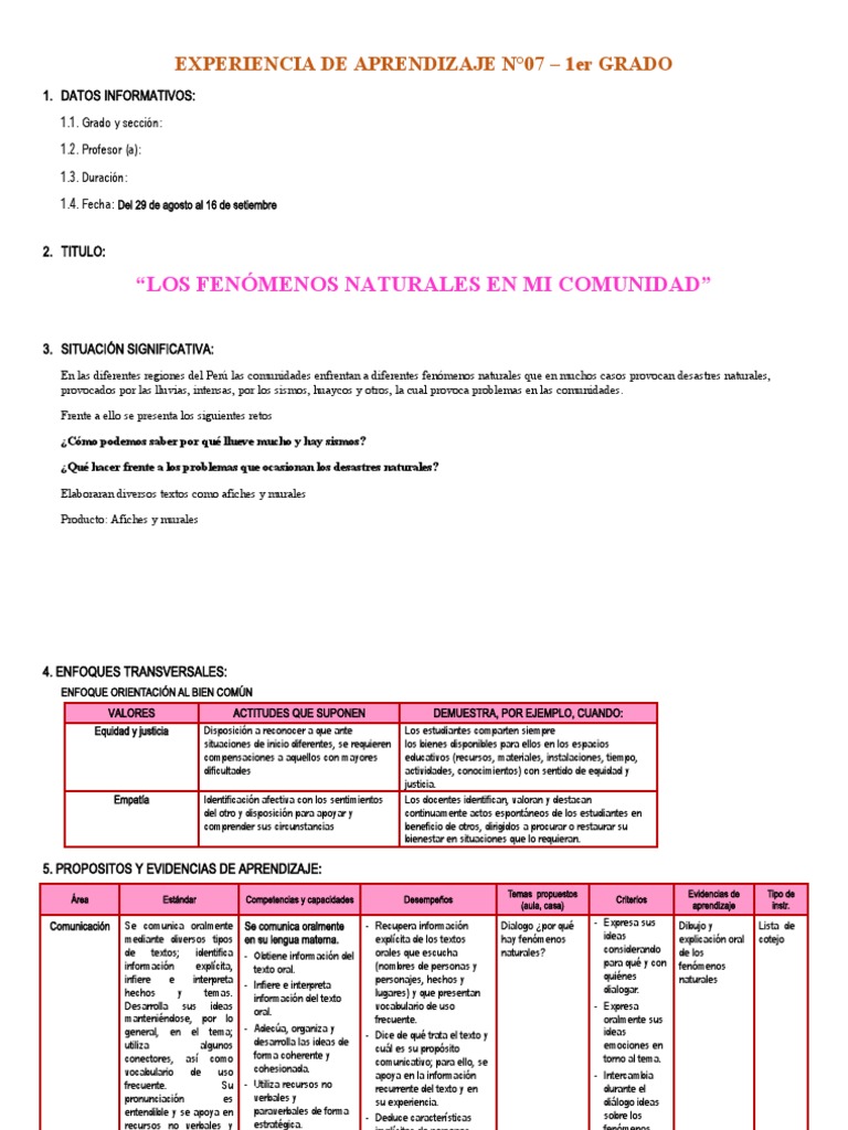 1° Grado - Experiencia de Aprendizaje N°07 | PDF | Aprendizaje | Comunicación humana