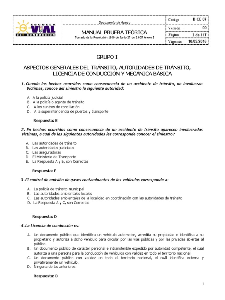 Manual de Examen para Licencia de Conducir | PDF | Licencia de conducir ...