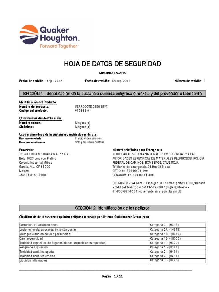 Ferrocote 5856 Bf-t1 MTR 5ghs MX | PDF | Agua | Química