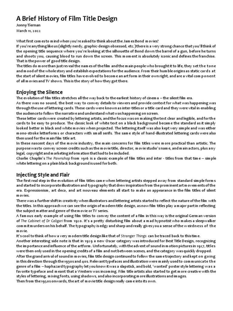 A Brief History of Film Title Design-Equipo 1 | PDF | Typography ...