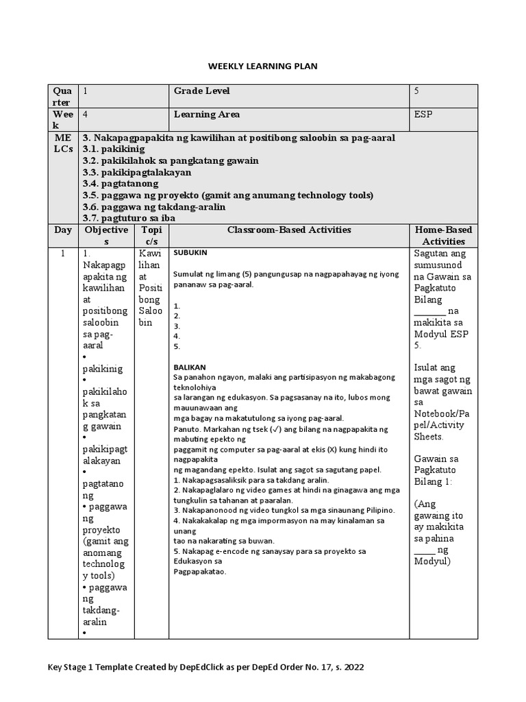 Subukin: Key Stage 1 Template Created by Depedclick As Per Deped Order ...